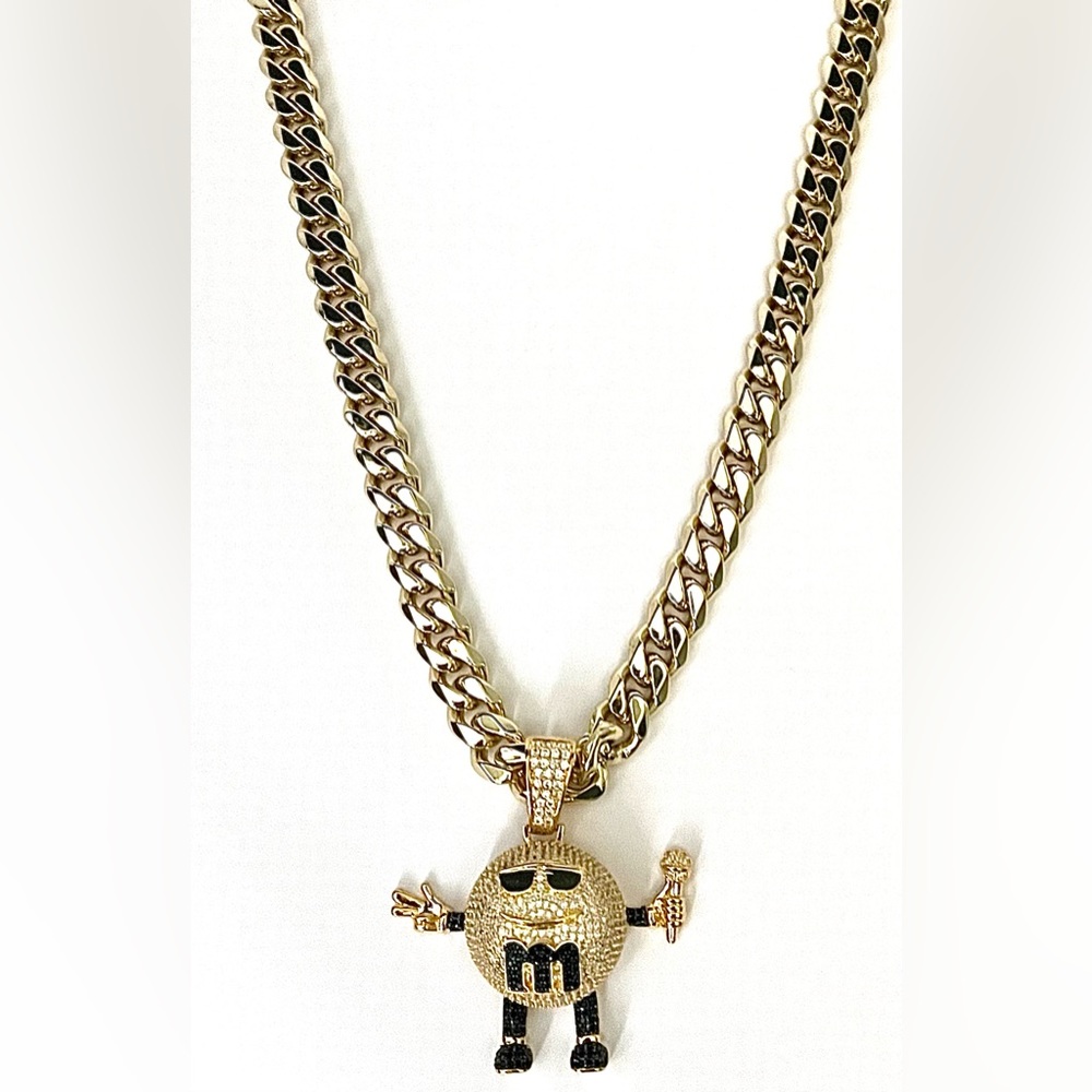 14k Gold Fill Ad Icons Necklace Pendant W/Vvs Czs & B… - Gem